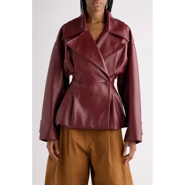 Balenciaga Folded Leather Trench Jacket - 6500 Burgundy