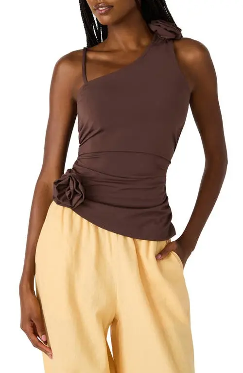 Steve Madden Asymmetric Ruched Tank - Walnut