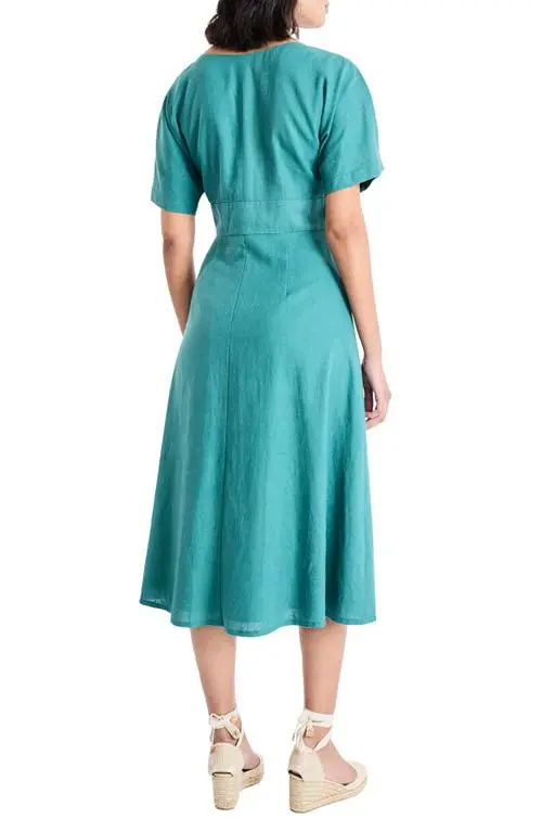 Maggy London Flutter Sleeve Flare Linen Blend Midi Dress