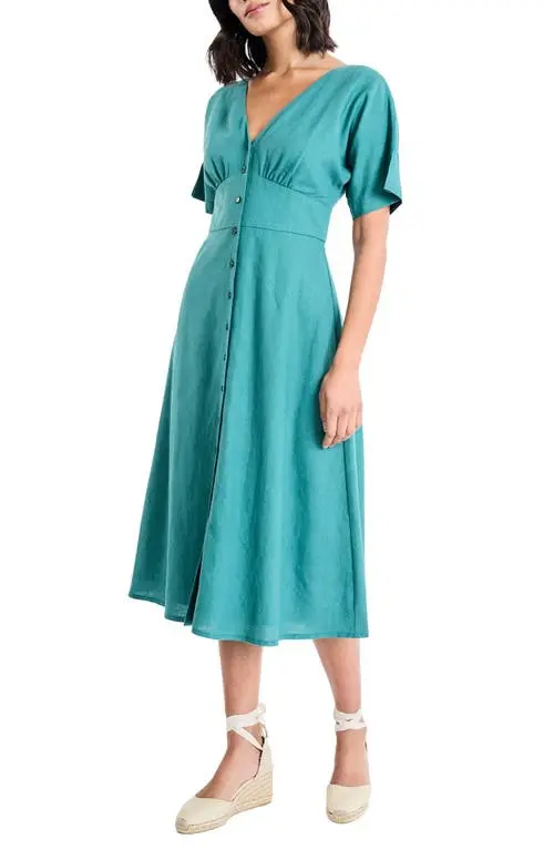 Maggy London Flutter Sleeve Flare Linen Blend Midi Dress