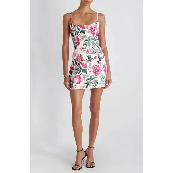 French Connection Christa Floral Satin Minidress - Pink Icing