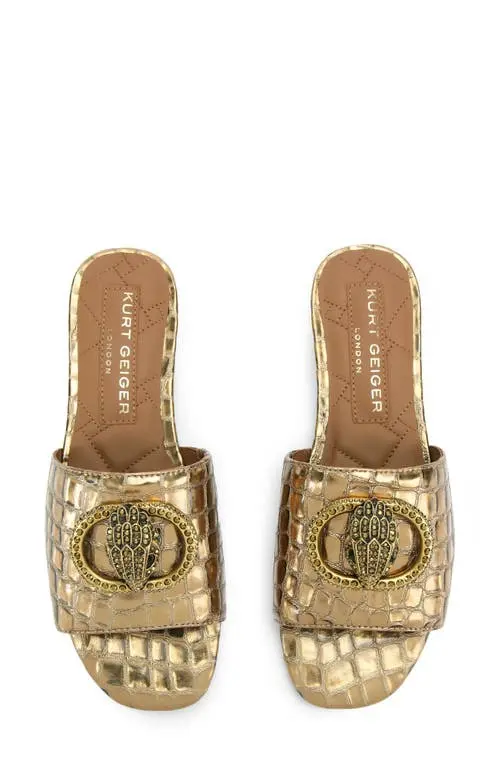 Kurt Geiger Croc Embossed Slide Sandal - Gold