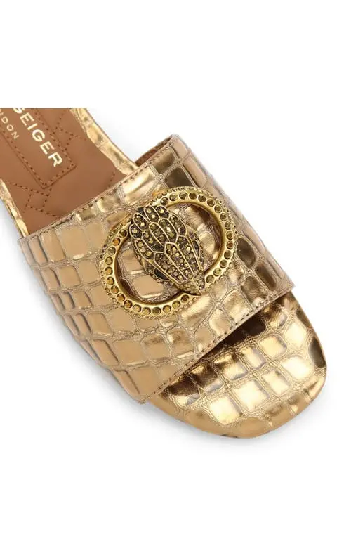 Kurt Geiger Croc Embossed Slide Sandal - Gold