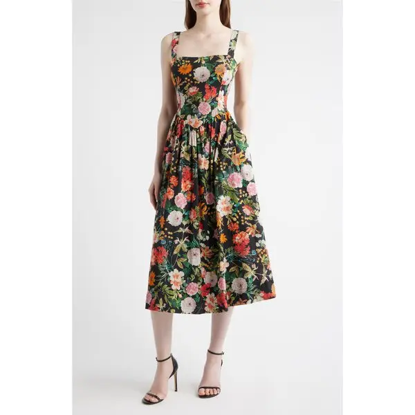 Julia Jordan Floral Basque Waist Sundress - Black Multi