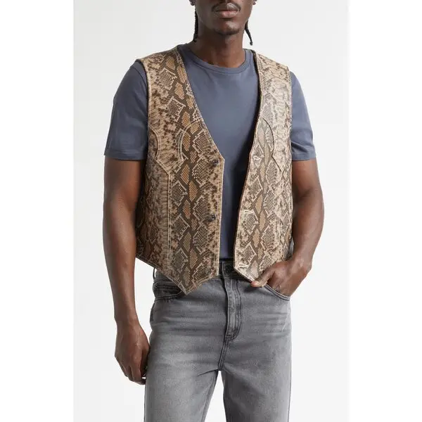 MIDNIGHT RODEO Tombstone Snakeskin Embossed Leather Vest - Snakeskin Print
