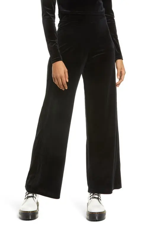 Topshop Wide Leg Velour Pants - Black