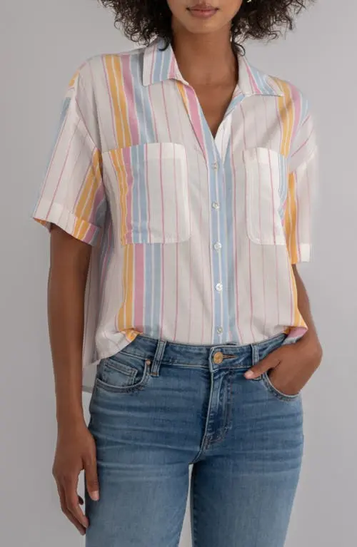 Kut From The Kloth Brianna Stripe Boxy Button-up Shirt - White/pink