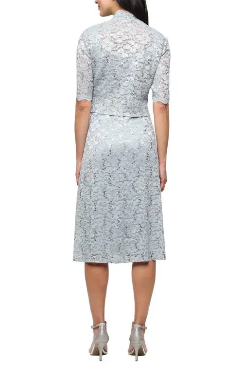 SL FASHIONS Sequin Stretch Lace Cocktail Dress With Jacket