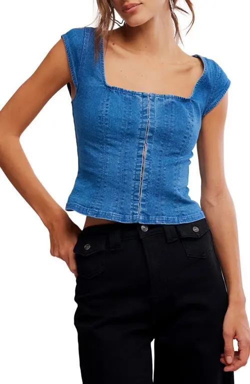 Free People Marilyn Denim Corset Top - Skylight
