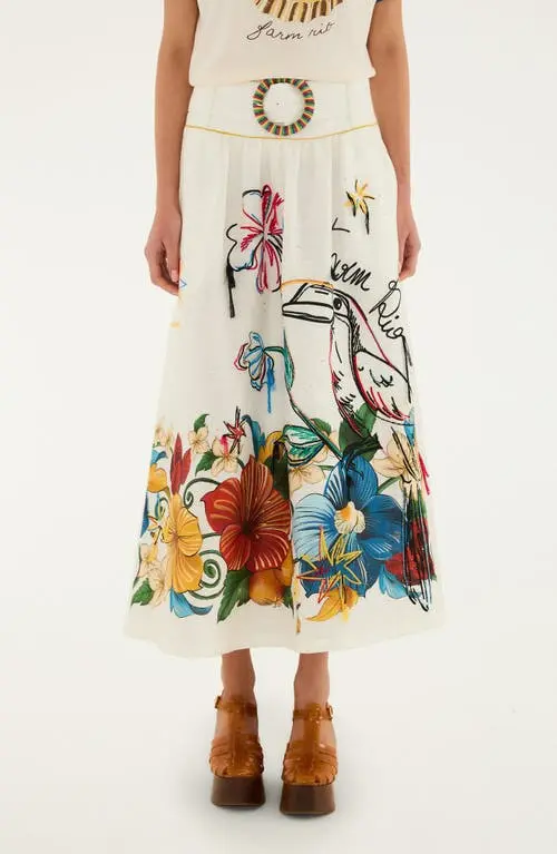 Farm Rio Floral Linen Maxi Skirt - Tropi Off-white