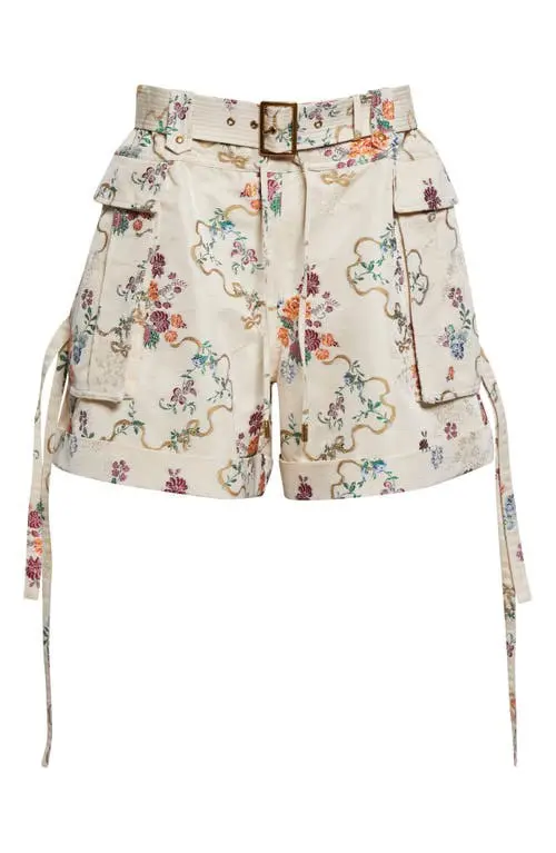 Alexander McQueen Floral Jacquard Cargo Shorts - Ivory Multicolour