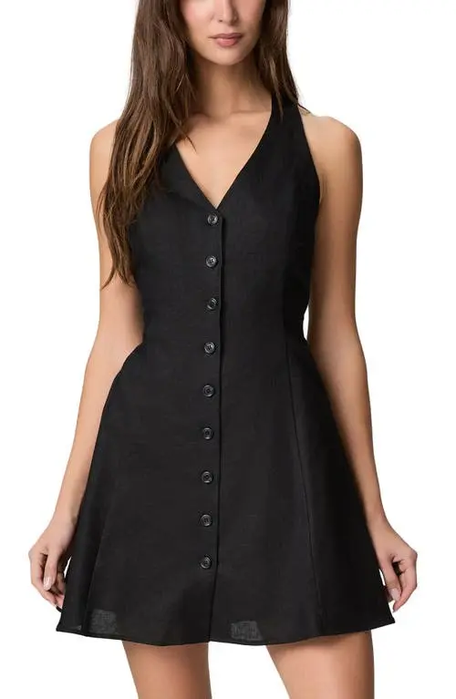 Paige Raye Linen & Cotton Button-up Fit & Flare Mini Dress - Black