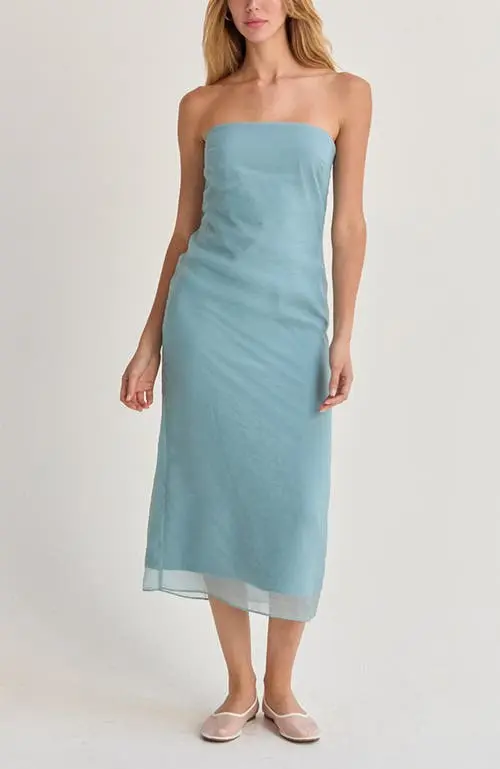 CRESCENT Organza Tube Midi Dress - Light Blue