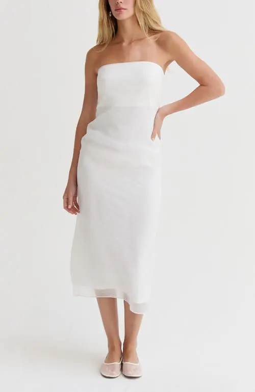 CRESCENT Organza Tube Midi Dress - White