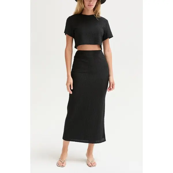CRESCENT Textured Knit Skirt Set - Black