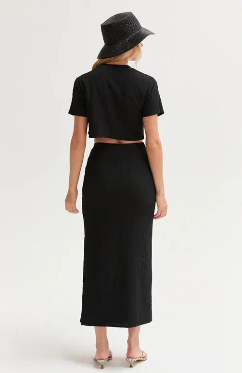 CRESCENT Textured Knit Skirt Set - Black