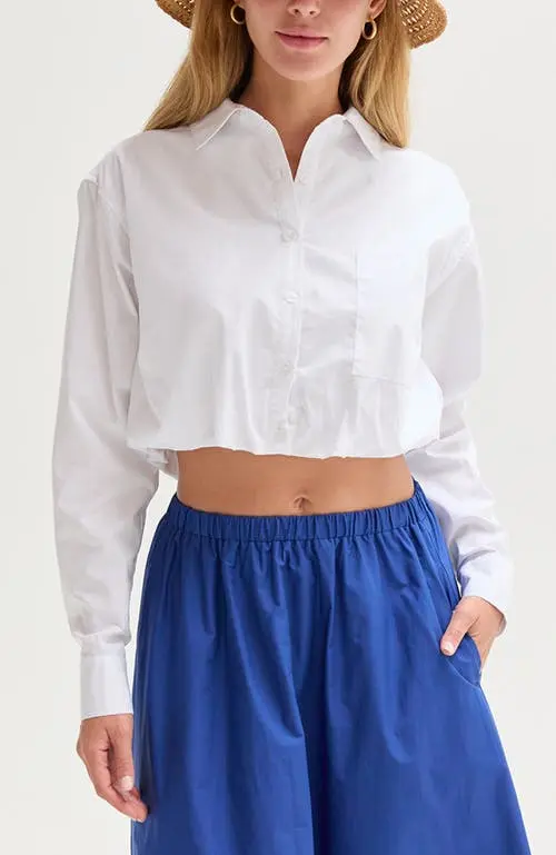 CRESCENT Poplin Bubble Hem Cropped Shirt - White