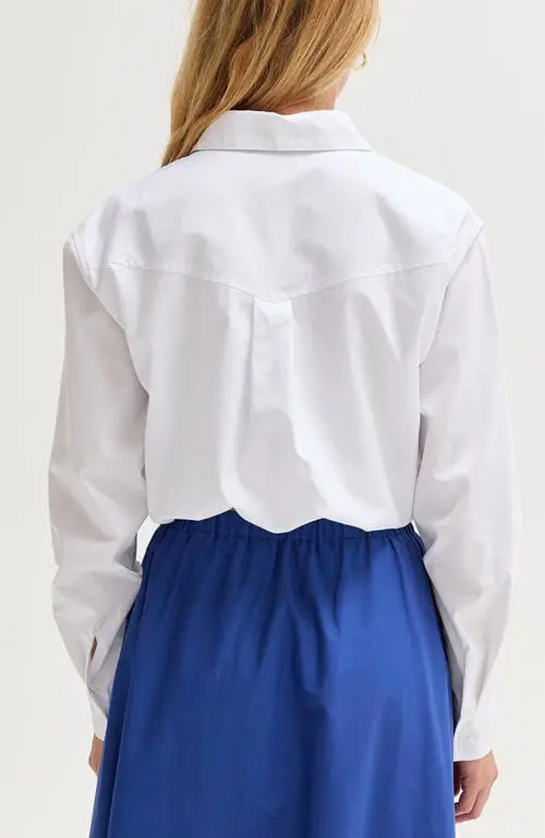 CRESCENT Poplin Bubble Hem Cropped Shirt - White