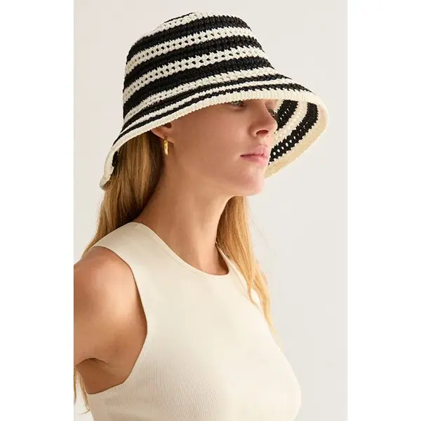 CRESCENT Striped Weave Hat - Black/white