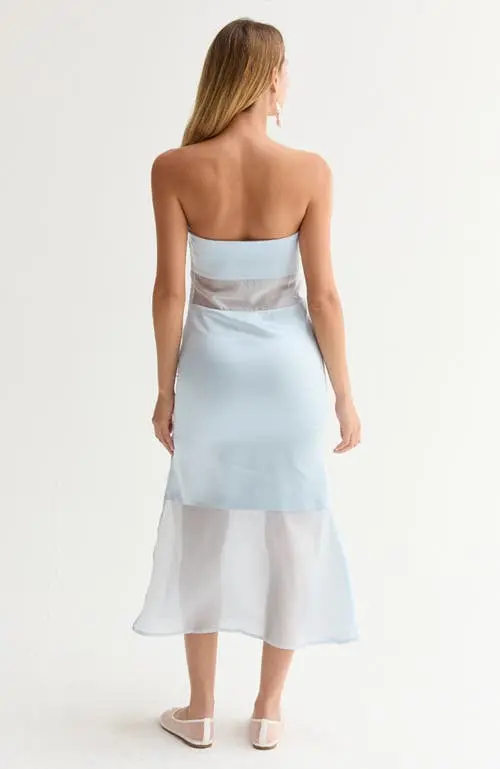 CRESCENT Satin Mixed Media Tube Midi Dress