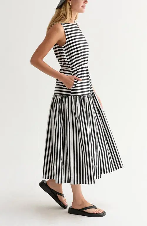 CRESCENT Cotton Blend Stripe Midi Dress