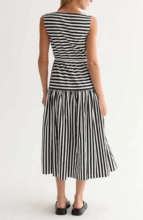 CRESCENT Cotton Blend Stripe Midi Dress