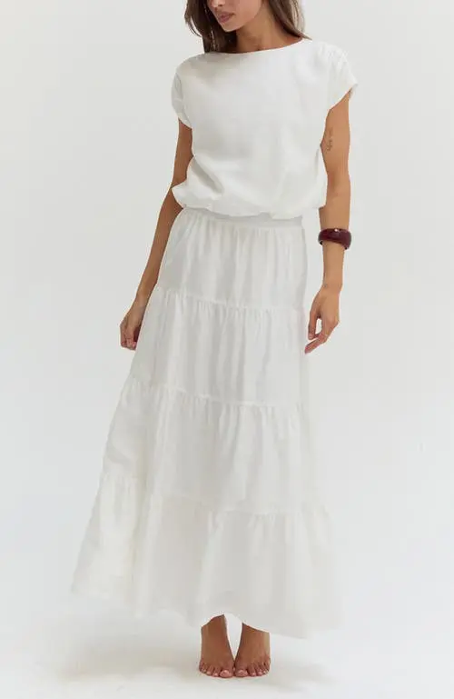 CRESCENT Tiered Tencel Maxi Skirt