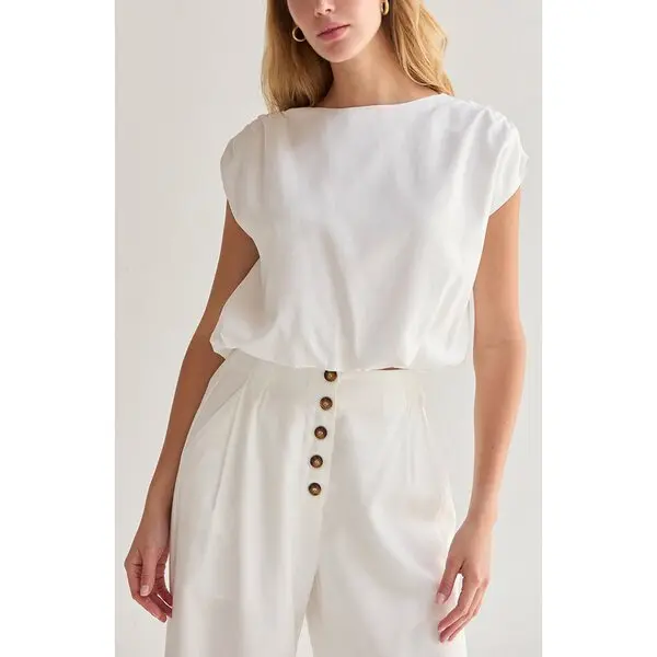 CRESCENT Cap-sleeve Bubble Hem Top