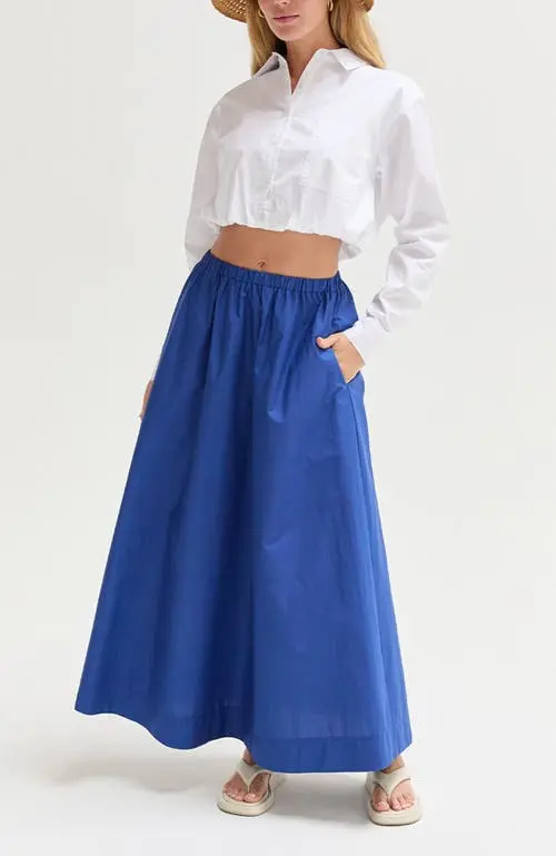 CRESCENT Gathered Poplin Maxi Skirt - Cobalt Blue