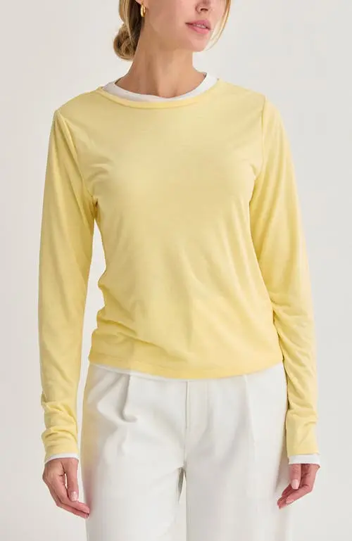 CRESCENT Two-in-one Long Sleeve Knit Top - Yellow/white