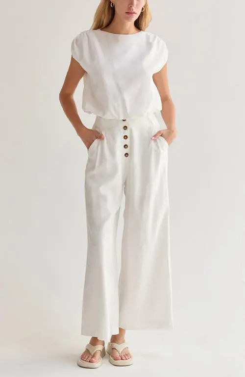 CRESCENT High-waisted Wide Leg Culotte Pants - Ivory