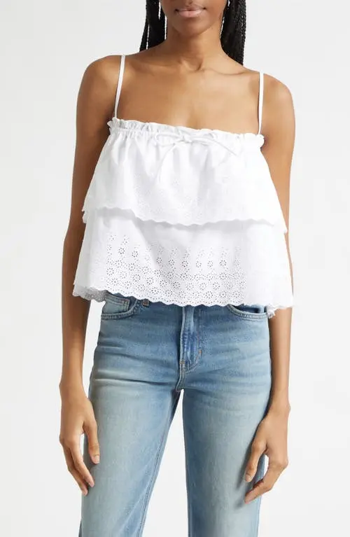 Veronica Beard Oseanna Tiered Embroidered Cotton Top