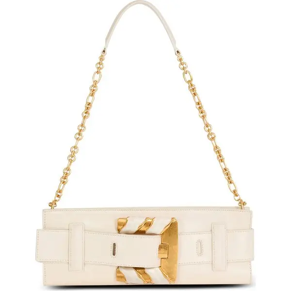 Balmain Anthem Lambskin And Enamel Clutch - Beige