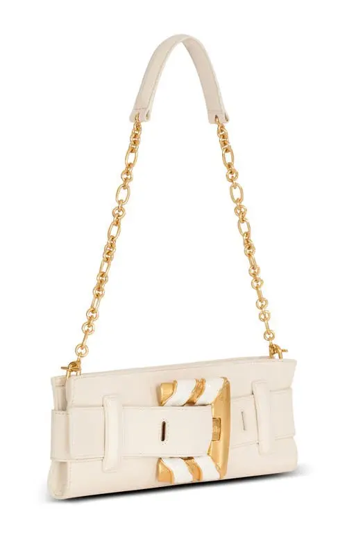 Balmain Anthem Lambskin And Enamel Clutch - Beige