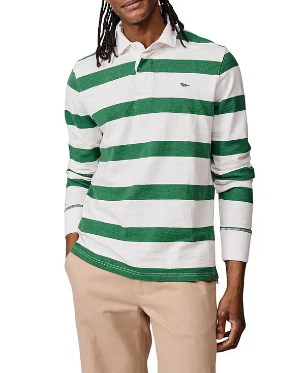 Aubin Irnham Long Sleeve Collared Rugby Shirt - Green/ecru