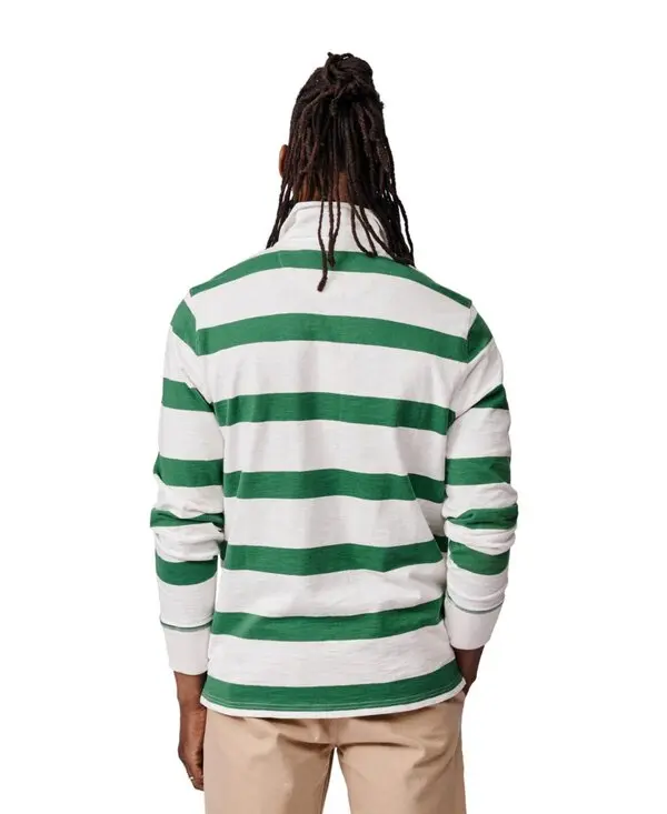 Aubin Irnham Long Sleeve Collared Rugby Shirt - Green/ecru