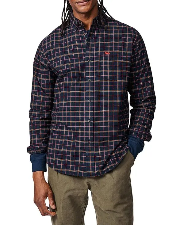 Aubin Merton Brushed Oxford Button Down Shirt - Navy Check