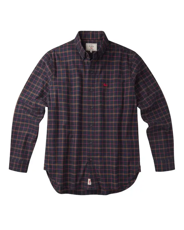 Aubin Merton Brushed Oxford Button Down Shirt - Navy Check