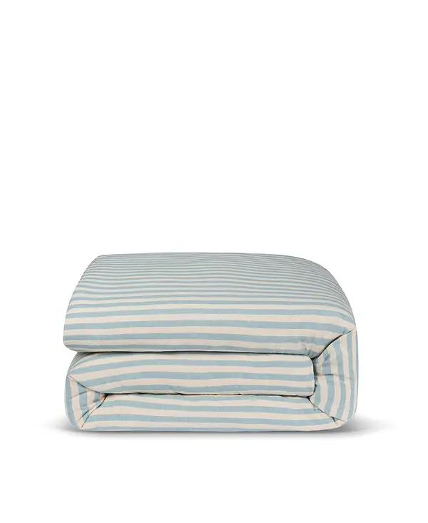 PIGLET IN BED Pembroke Stripe Linen Blend Duvet Cover, King - Coastal Blue