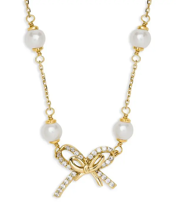 Kate Spade New York Pave Bow & Imitation Pearl Scatter Necklace - Cream/gold