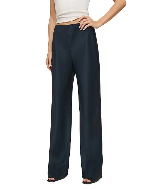 REFORMATION Gale Satin Mid-rise Bias Pants - Midnight