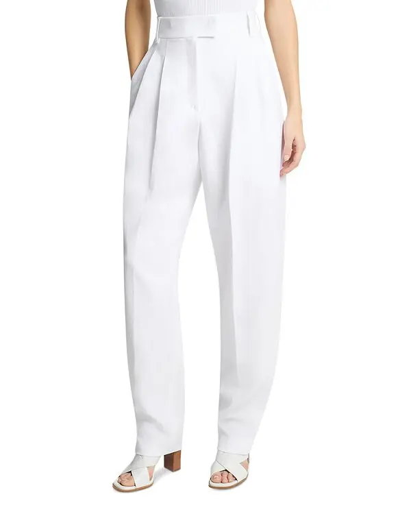 Michael Kors Linen Pleated Pants - Optic White