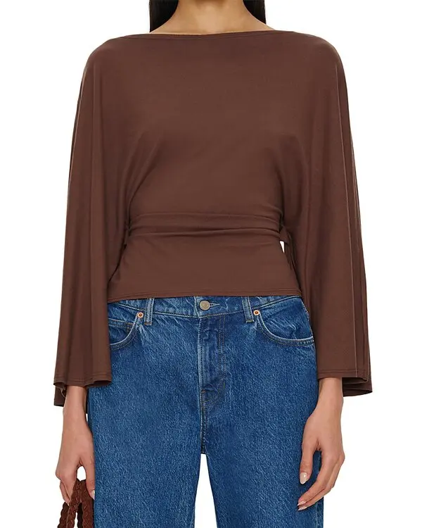 REFORMATION Avery Long Sleeve Knit Top - Cafe