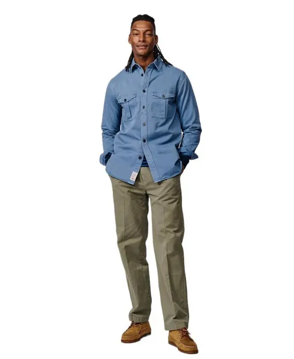 AUBIN Long Sleeve Cole Twill Overshirt - Blue