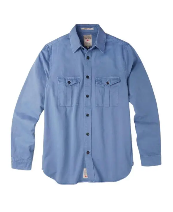 AUBIN Long Sleeve Cole Twill Overshirt - Blue