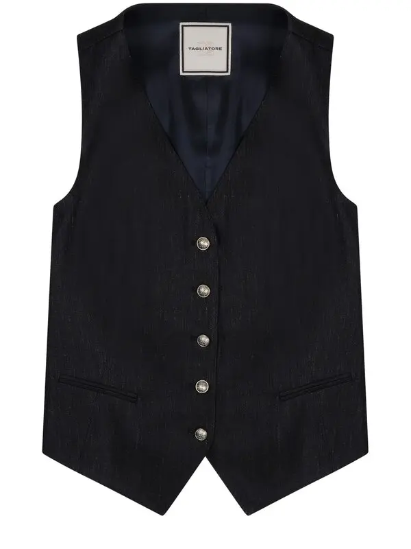 Tagliatore Linen Buttoned Gilet - Blue