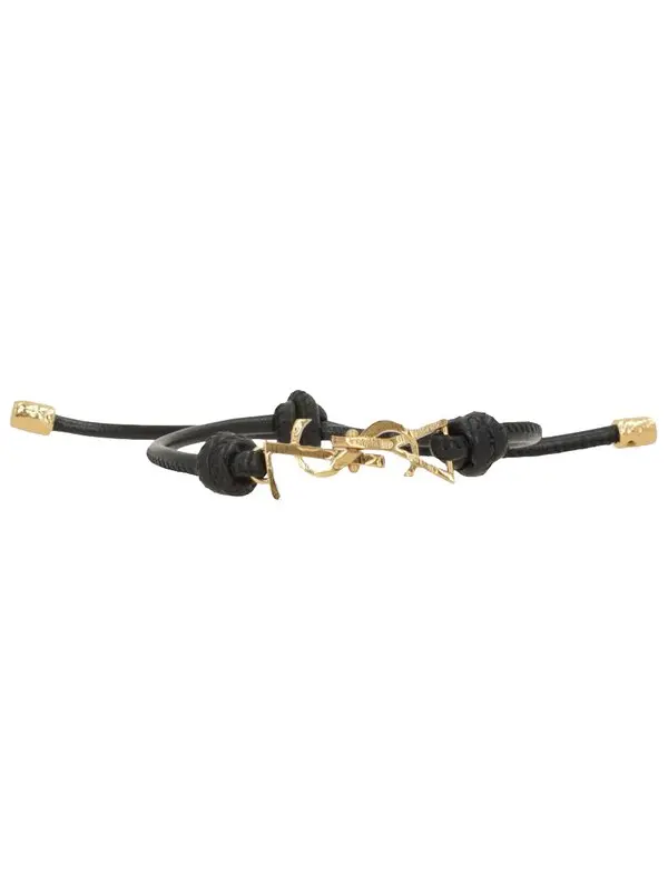 Saint Laurent Cassandre Leather Bracelet - Black