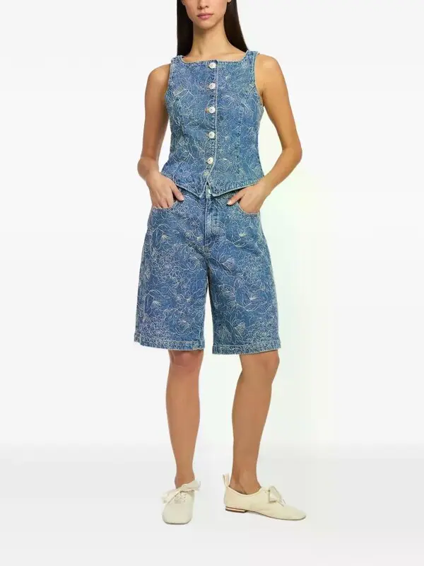 Cinq À Sept Floral Button Denim Vest
