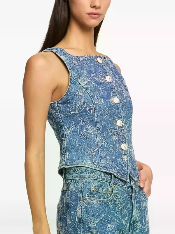 Cinq À Sept Floral Button Denim Vest