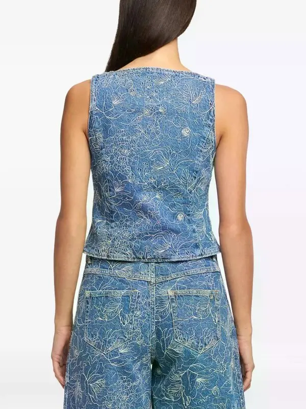Cinq À Sept Floral Button Denim Vest